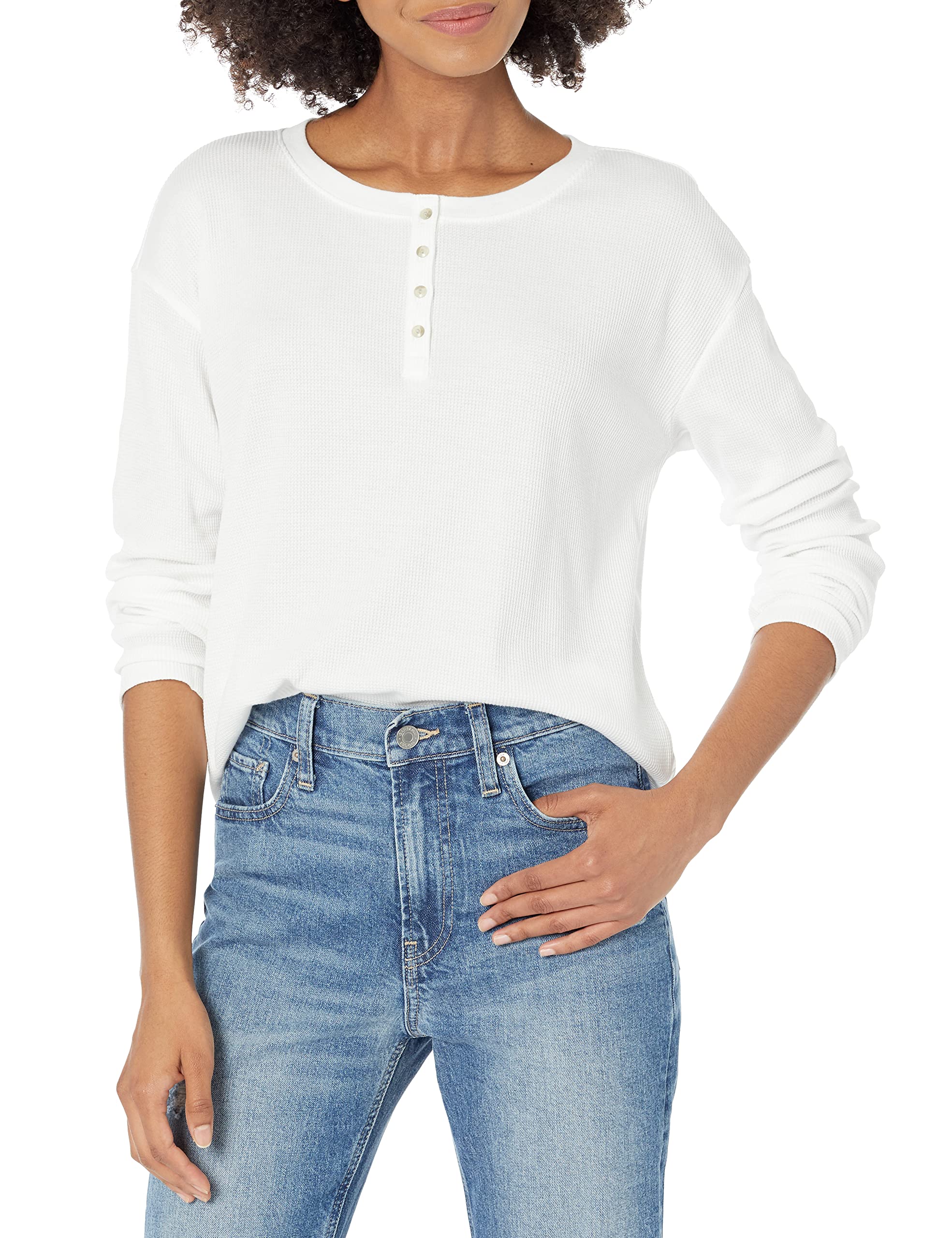GAP Womens Long Sleeve Waffle Henley White V2 Global XXL