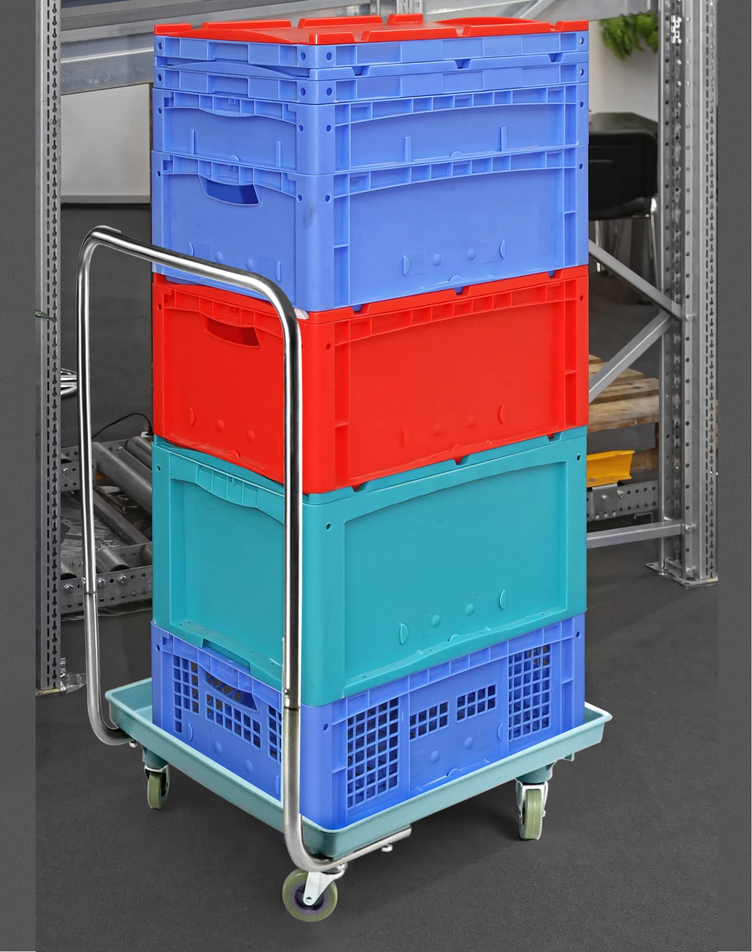 QWORK Warewashing Rack Dolly, 2 Pack, 21.26" x 21.26" x 34.65", 200 Lbs Load Capacity, with Detachable Handle and 4 Swivel Casters, 1 Pack