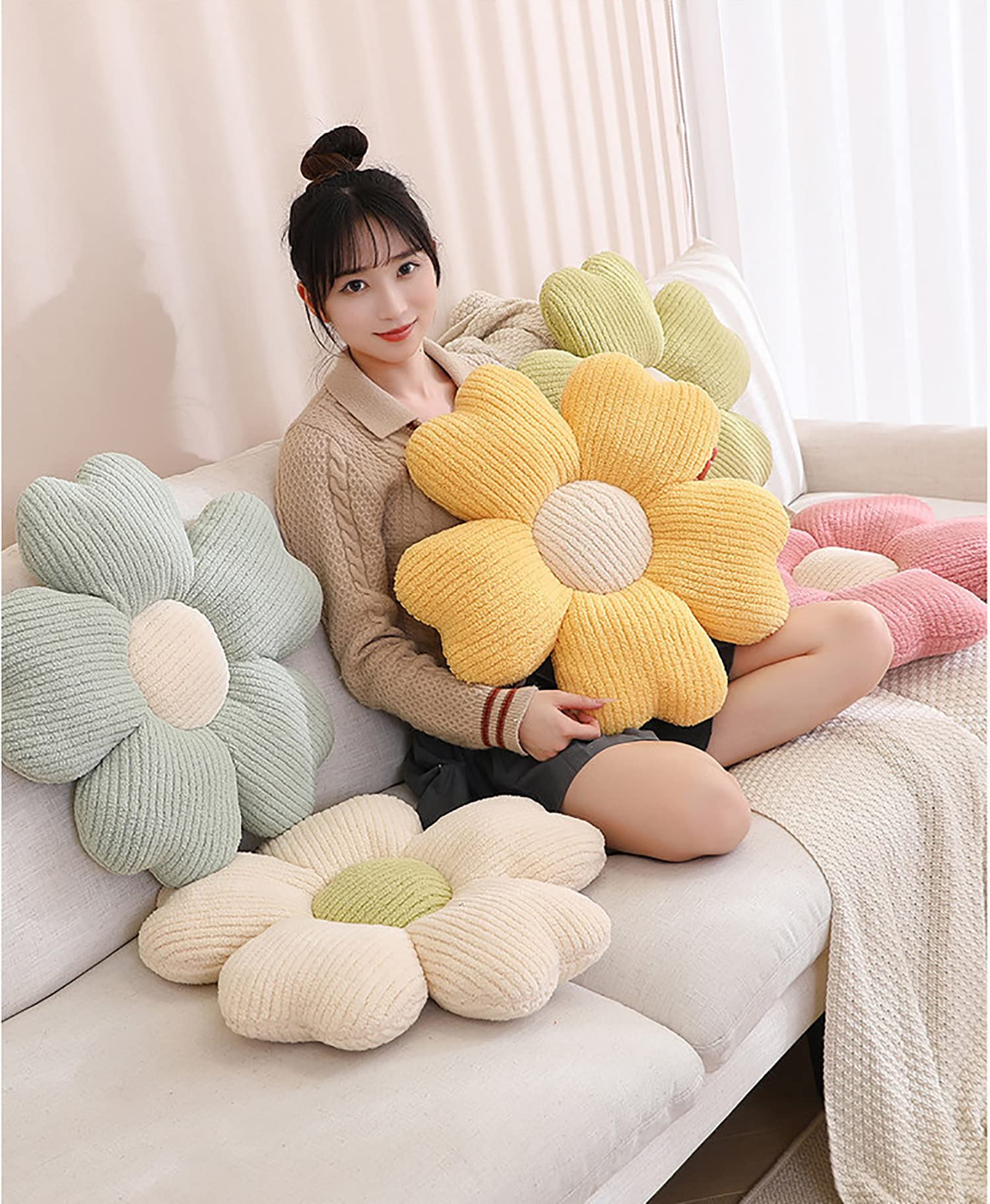 Skin-Friendly Plush Petal Throw Pillow. Soft and Comfortable, Fluffy and Full, meticulous Workmanship. (19inch, White 1)