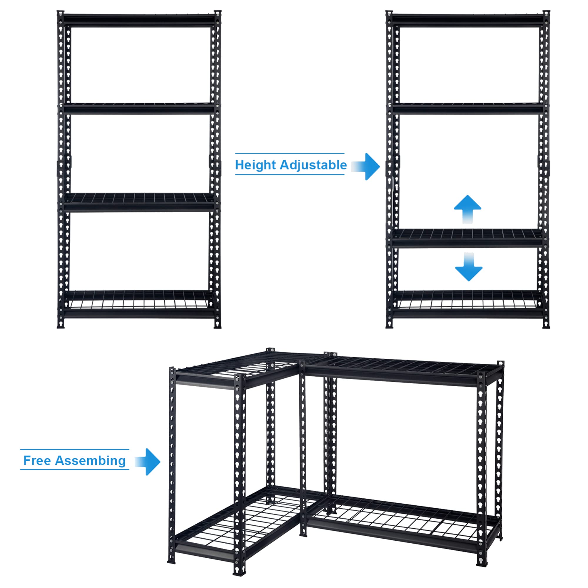 Pachira 30" W x 12" D x 60" H Adjustable Height 4-Shelf Steel Shelving Unit Utility Organizer Rack for Home, Office, and Warehouse, Black