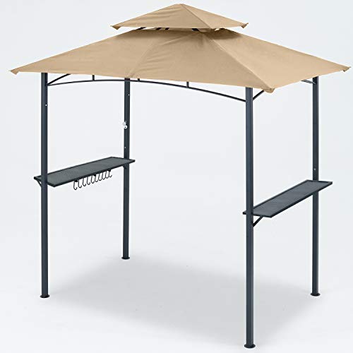 MASTERCANOPY 8 x 5 Grill Gazebo Outdoor BBQ Gazebo Canopy with 2 LED Lights (Khaki)