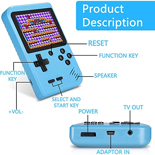 Tlsdosp Handheld Game Console, Portable Retro Video Game Console 500 Classic FC Games, Large Battery Capacity of 1020mAh, Support Rechargeable and Connect to TV for Two People to Play Together (Blue)