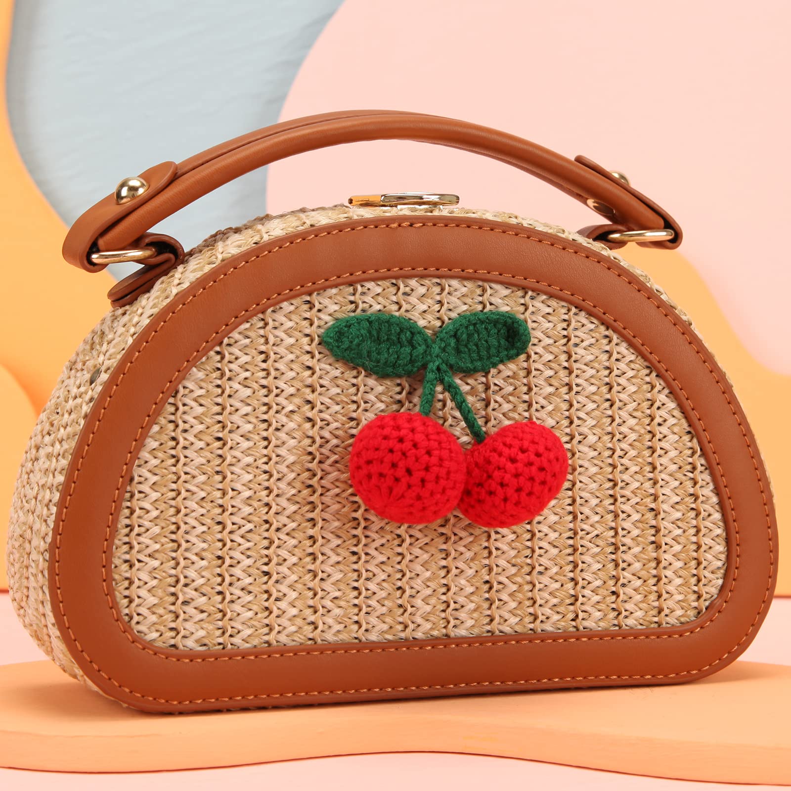 Fawziya Evening Clutch Cherry Straw Weave Novelty Medium Purses For Women Formal-Beige