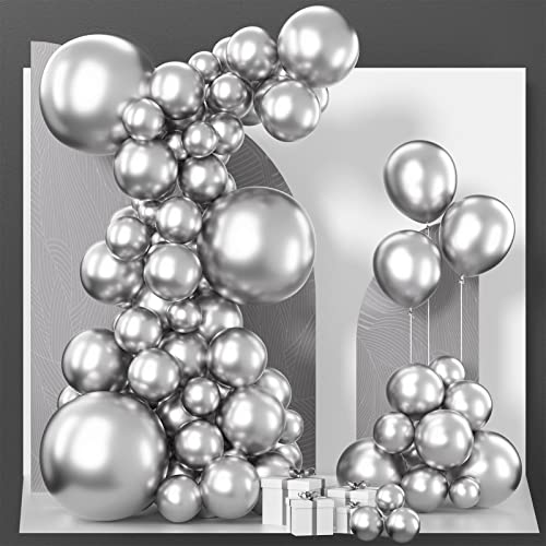 PartyWoo Metallic Silver Balloons 85 pcs and Disco Silver Foil Balloons 6 pcs