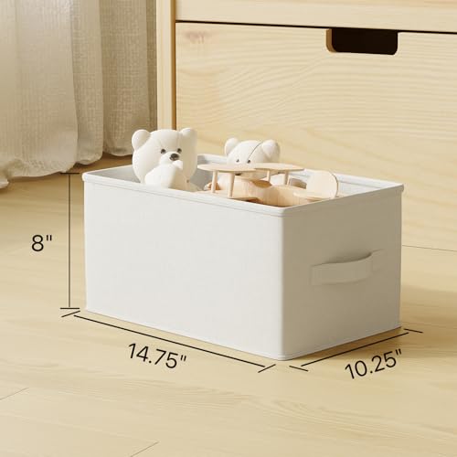 LayerSpace Storage Bins, Collapsible Storage Bins, 3 Pack Linen Fabric Storage Bins for Organization, Durable Storage Bins for Closet, Shelves, Clothes,Toys, 14.75" L*10.25" W*8" H, Beige