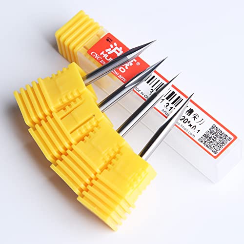 HUHAO 5PCS CNC Router Bits 20 Degree 1/8 Shank 2 Flutes 0.1mm Tip Engraving V Bits CNC Wood Carving Bit Straight Engraving V Groove Bit Engraving Tool Bits for Wood, Plywood, MDF, Stainless Steel