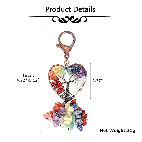 CrystalTears Chakra Healing Crystal Keychain Tree of Life 7 Chakra Heart Gemstone Car Keyring keychains for Women Christmas Gift