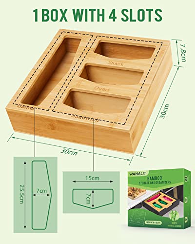Ziplock Bag Storage Organizer for Kitchen Drawer, 4-in 1 Bamboo Food Baggie Holder, Compatible with Ziploc, Solimo, Glad, Hefty for Gallon, Quart, Sandwich, Snack & Freezer Gallon Variety Size Bag