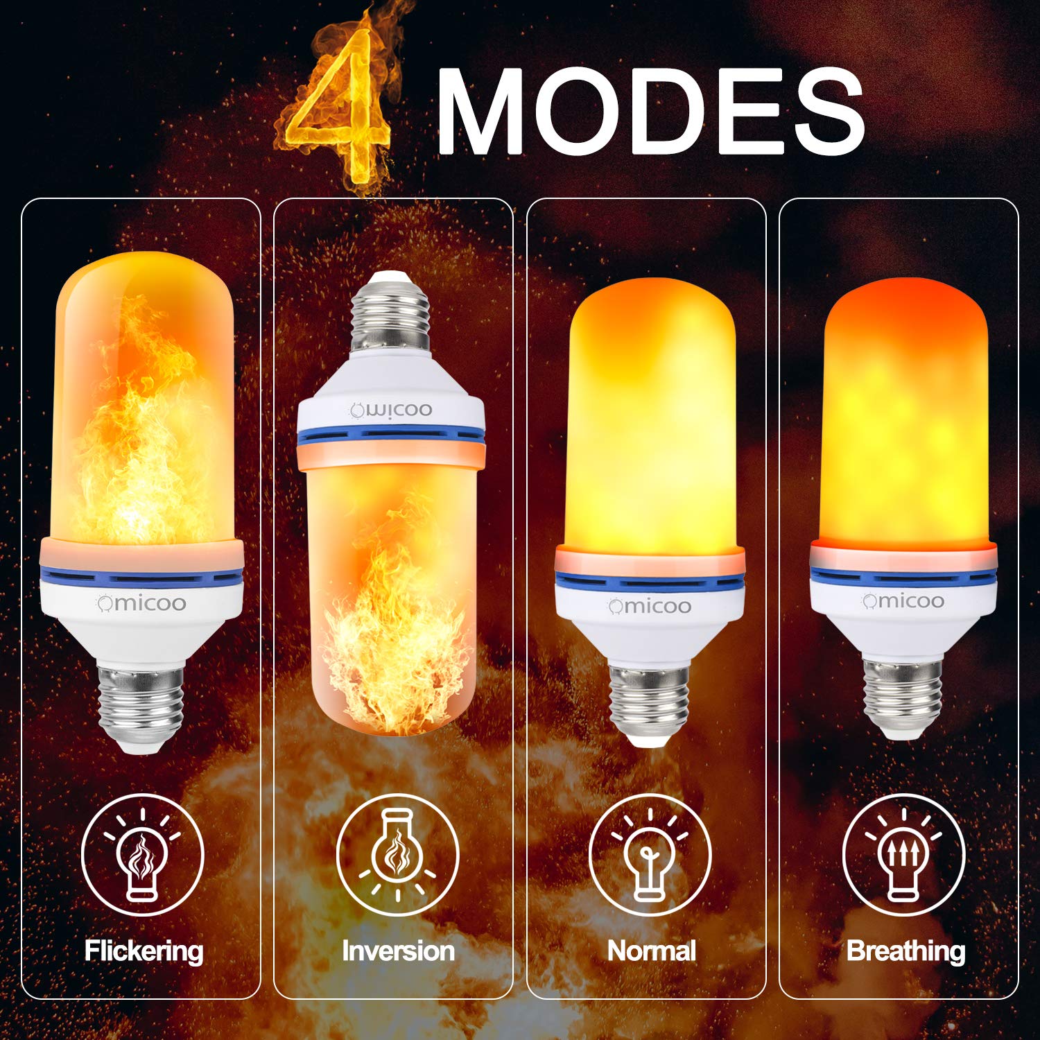 Dyforce LED Flame Effect Light Bulbs, 6W E26/E27 Fire Light Bulbs with Gravity Sensor, 4 Modes Flickering Fire Light Bulbs for Halloween Christmas Decorations (6-Pack)