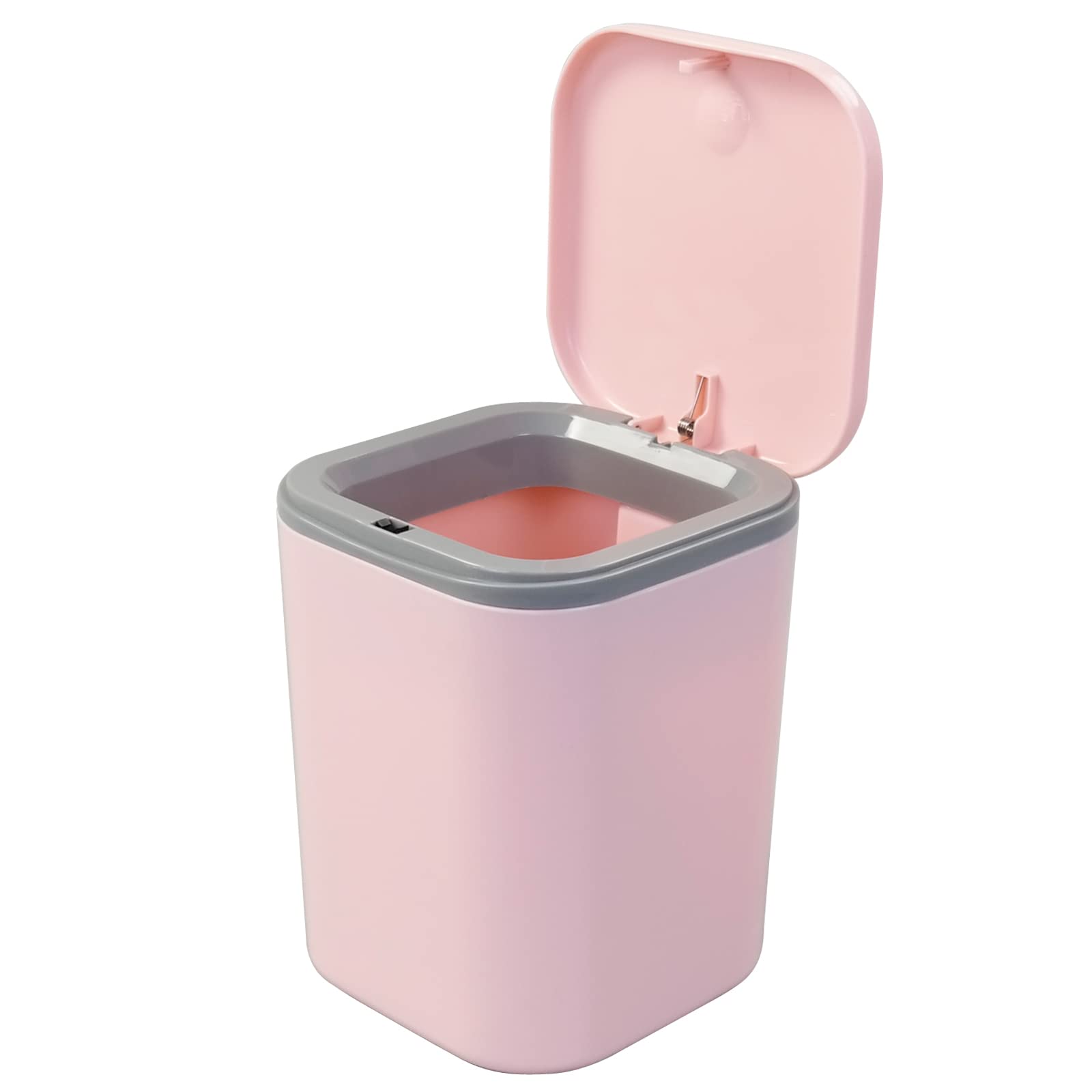 Vababa Mini Plastic Waste Can, 2 L/0.5 Gallon Push-Button Trash Can, Pink