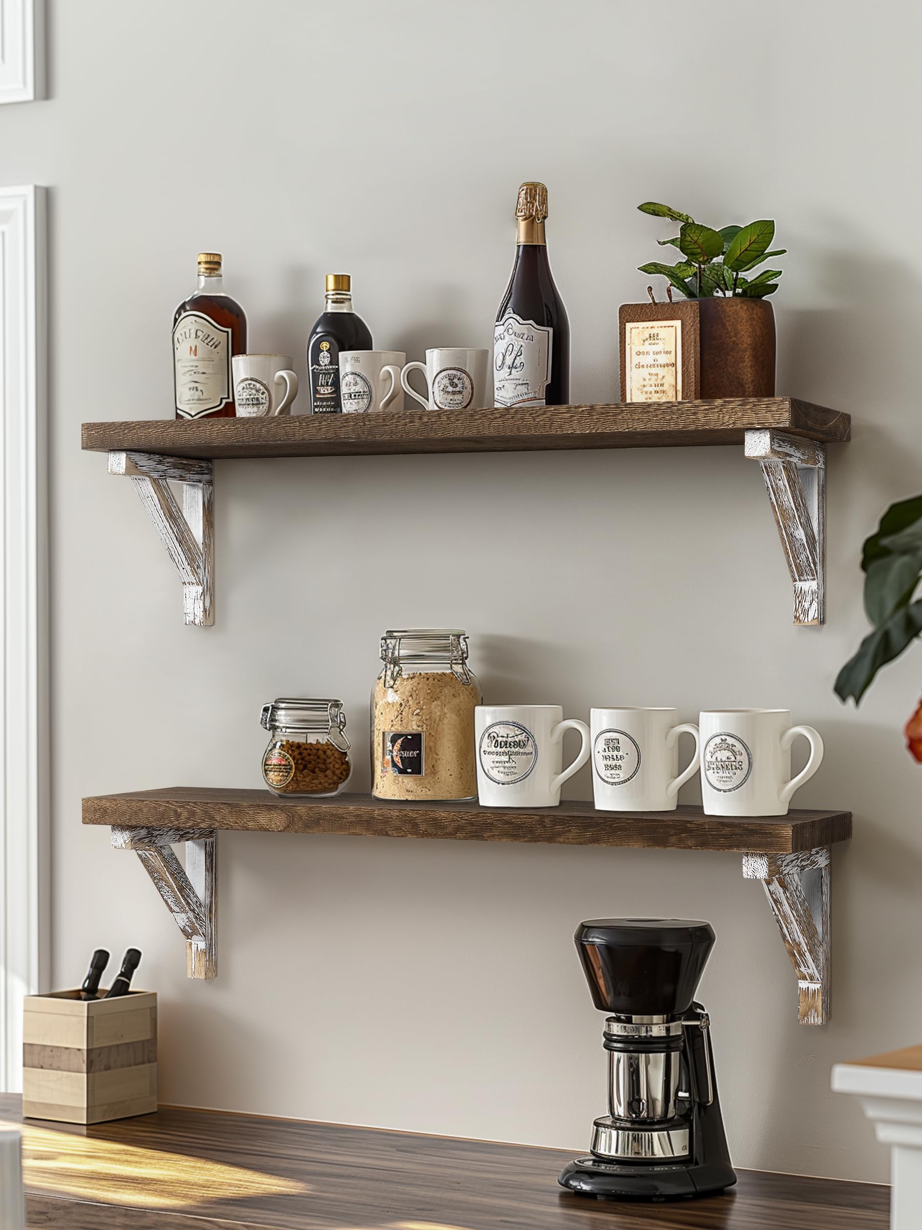 Gronda Bathroom Wall Shelves Over Toilet, 24 Inches Floating Shelves for Wall Rustic Farmhouse Wood Bathroom Shelf Hanging Storage Rack