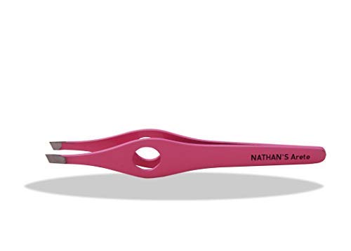Eyebrow Tweezers for Women- Guru Stainless Steel Slant Tip Eyebrow Tweezers -Tweezer Amazon NATHAN’S Arete (Pink)