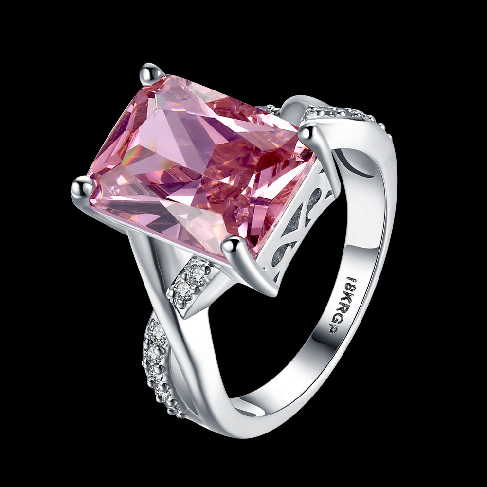 DUANMEINAD Swarovski Crystal Rings For Women Size 6-9 - White Gold Plated Pink Zircon Ring (7)