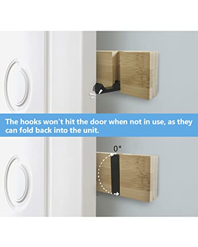 JSVER Wooden Coat Hooks Coat Rack Wall Mount, Space-Saving Coat Rack with 5 Standard Retractable Hooks, Hat Coat Hook for Entryway, Hallway, Bathroom, Living Room, Bedroom