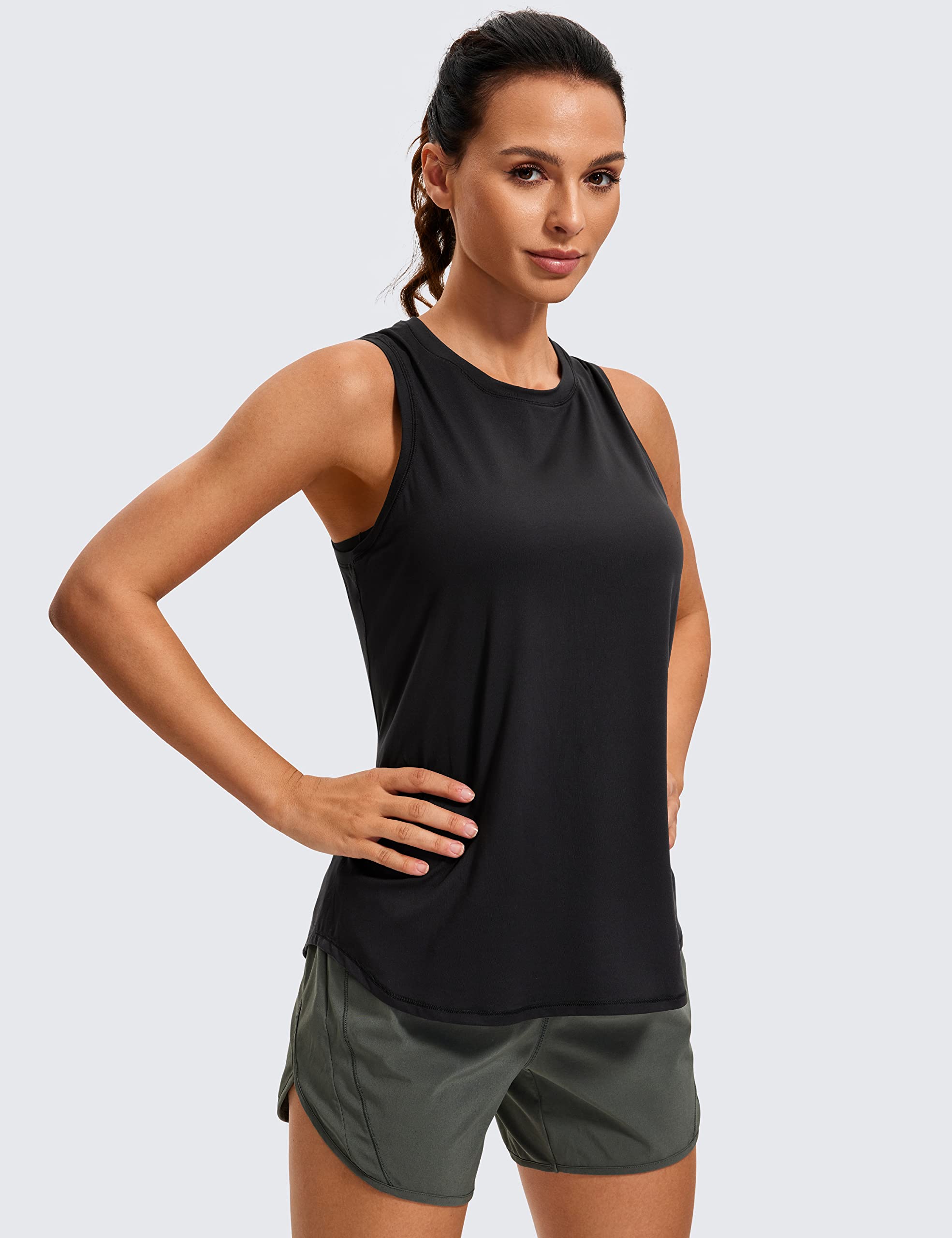CRZ YOGA Lightweight Tank Top for Women Racerback Sleeveless Workout Tops High Neck Athletic Running Shirts Black Large
