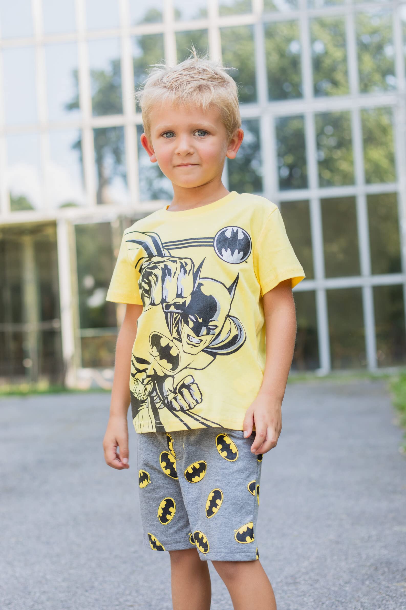 DC Comics Justice League Batman Toddler Boys T-Shirt French Terry Shorts Set Yellow 3T