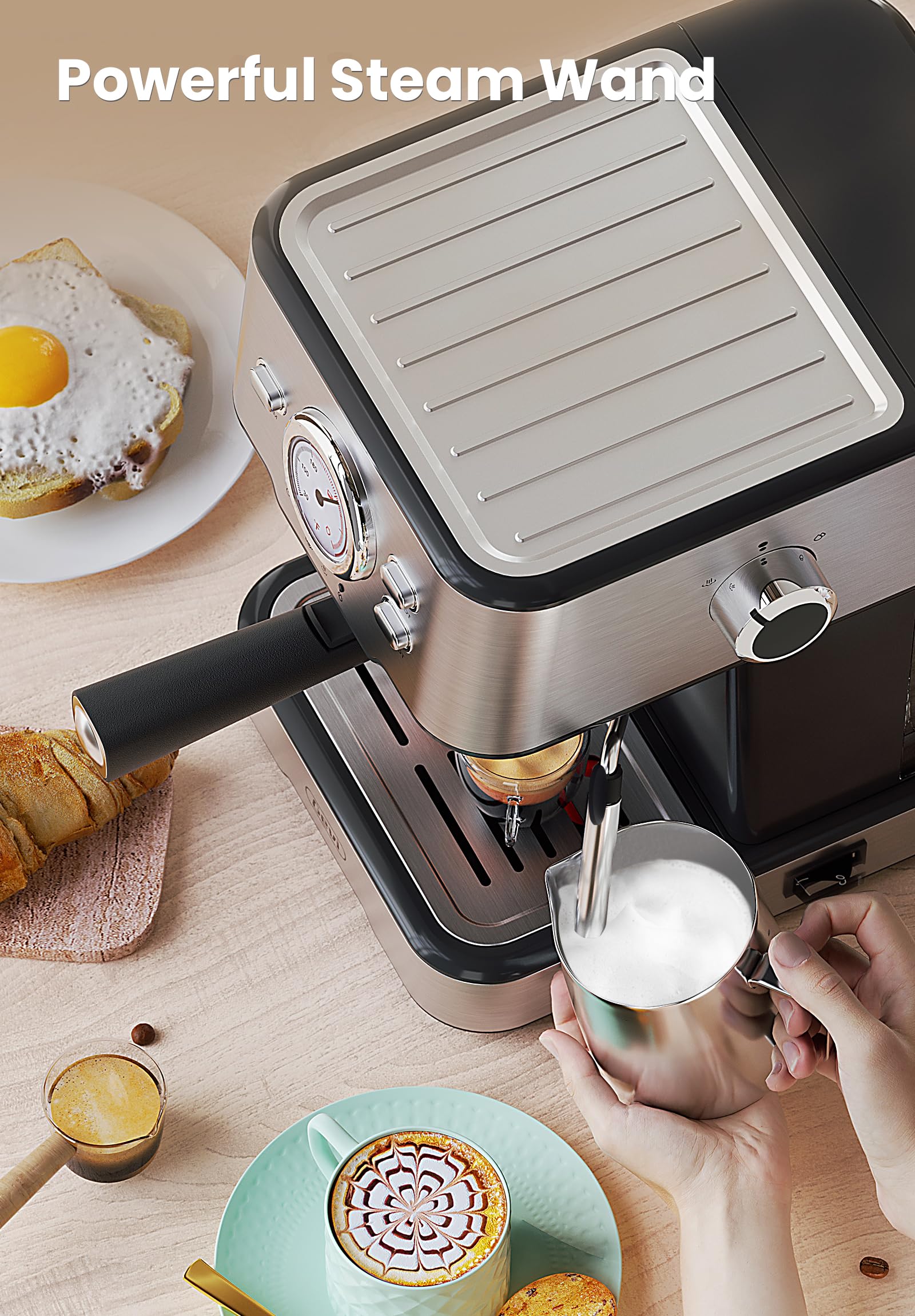 Gevi Espresso Machine High Pressure,compact espresso machines with Milk Frother Steam Wand,Professional Coffee,Cappuccino,Espresso,Latte,Macchiato Maker for home,espresso maker