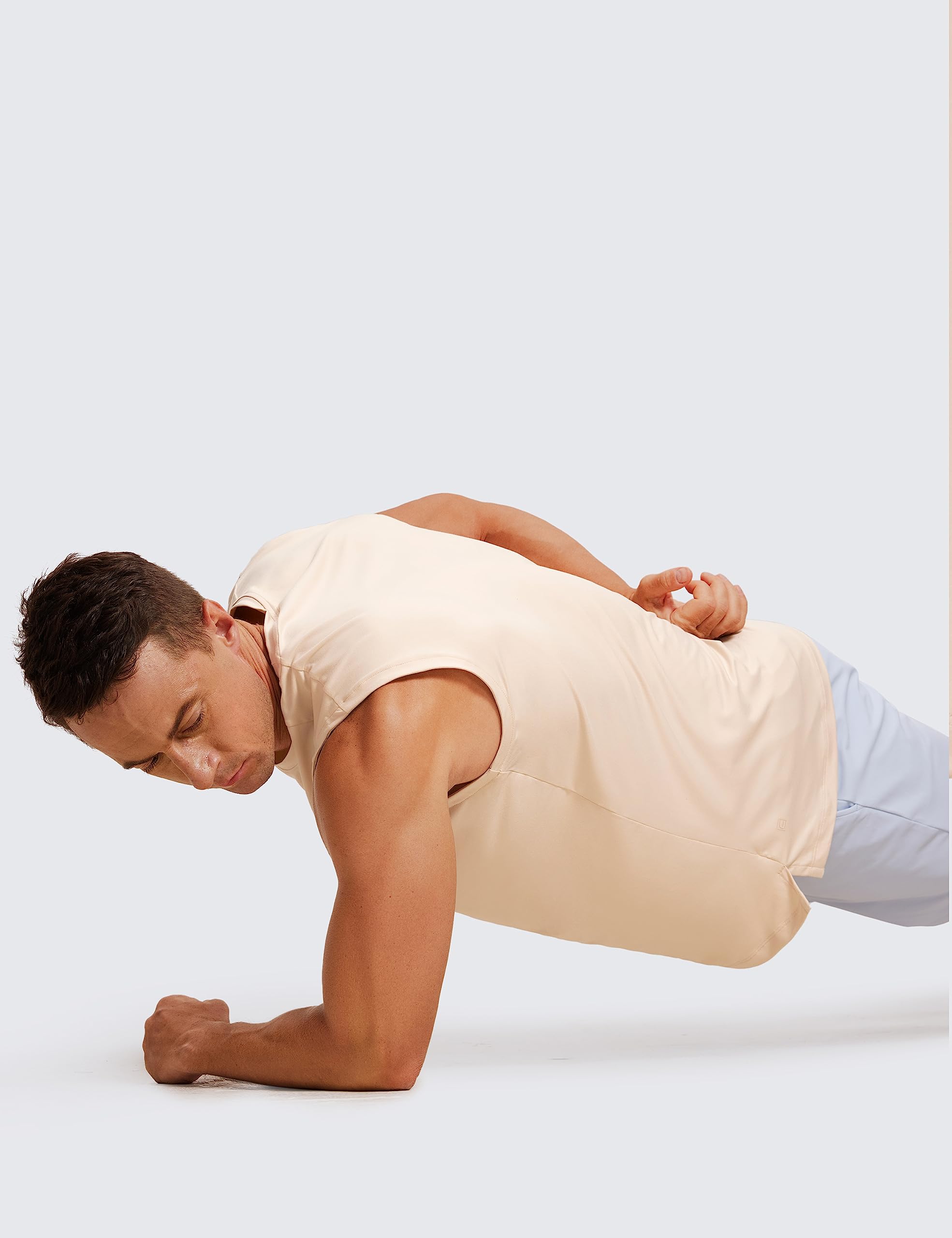 CRZ YOGA Men's Workout Sleeveless Shirt Quick Dry Stretchy Swim Shirts Athletic Gym Running Beach Tank Top White Opal Large
