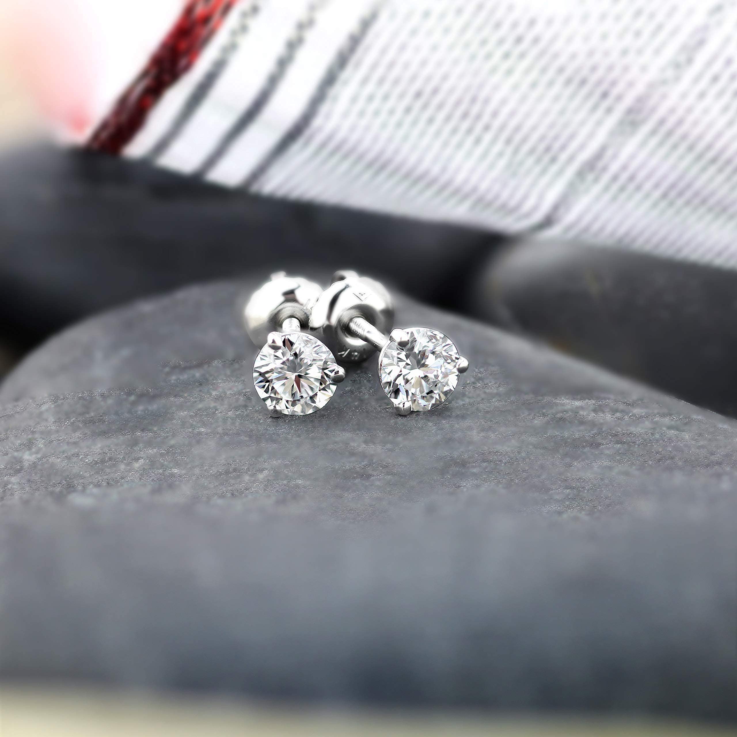 Diamond Wish 3/4 Carat Lab Grown Diamond Round Stud Earrings for Women in 14k White Gold (E-F, VS1-VS2, 0.75 cttw) 3-Prong Martini Setting Screw Back