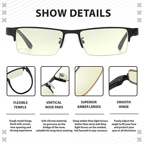 DUCO Blue Light Glasses For Men Blue Ray Blocking Glasses Gamer Computer Gaming Glasses Retro Square Rimless Frame Amber Tinted Eyeglasses Lightweight GX090