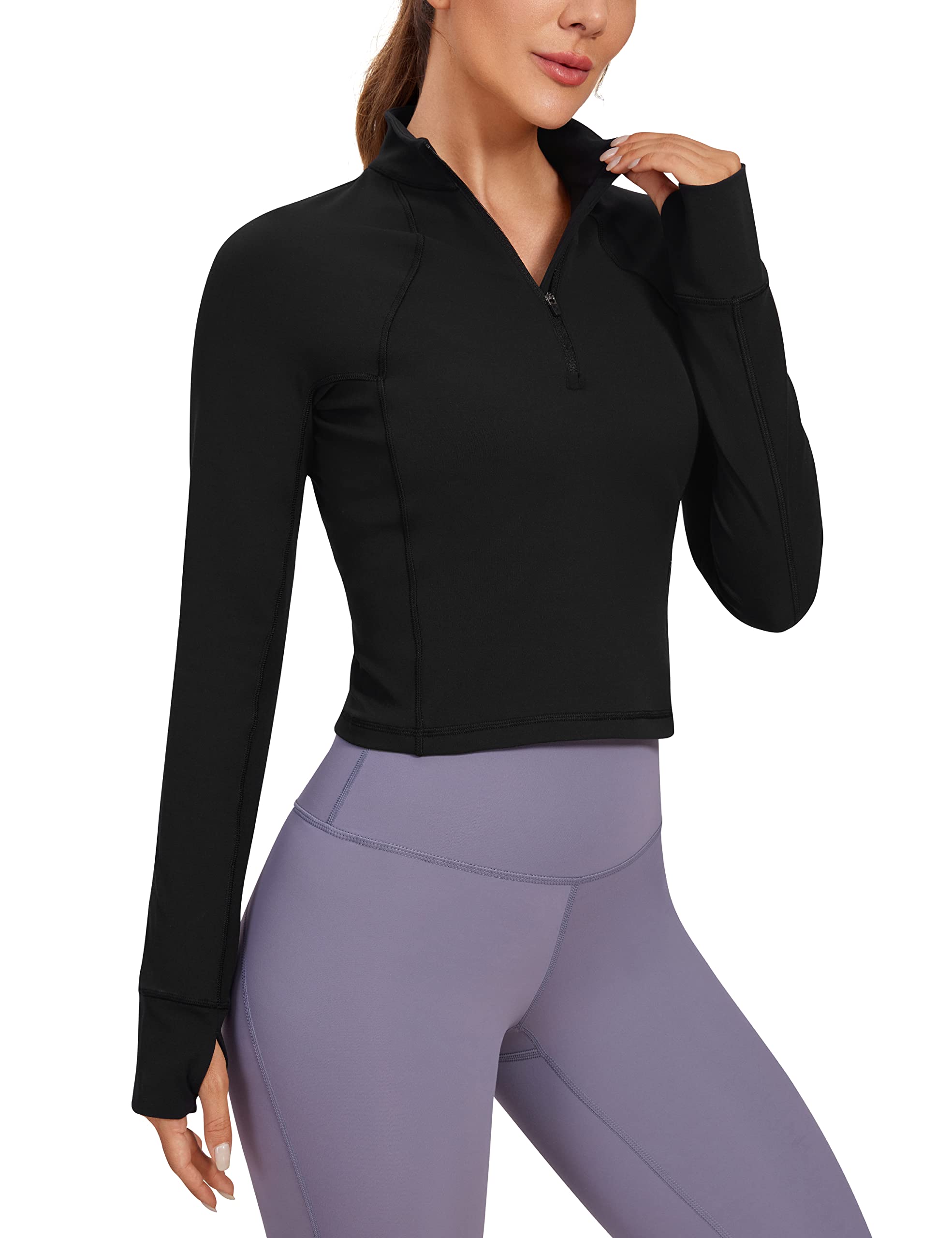 CRZ YOGA Women's Butterluxe Long Sleeve Workout Shirts Half Zip Pullover Sweatshirt Athletic Cropped Tops Running Shirt Pink Peony Medium