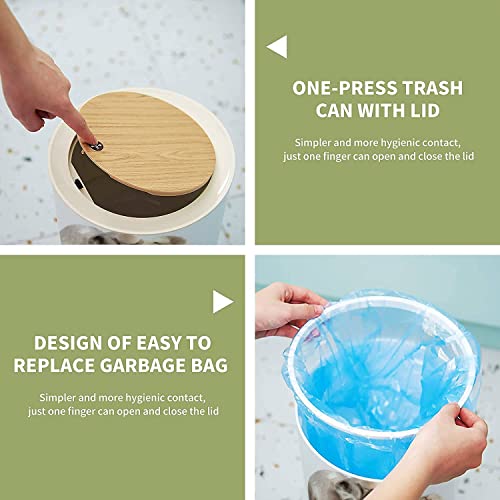 IBPNKFAZ89 Small Trash Can with Lid Watercolor Animals African Elephant with a Kid Sketch Garbage Bin Wood Waste Bin Press Cover Round Wastebasket for Bathroom Bedroom Kitchen 7L/1.8 Gallon