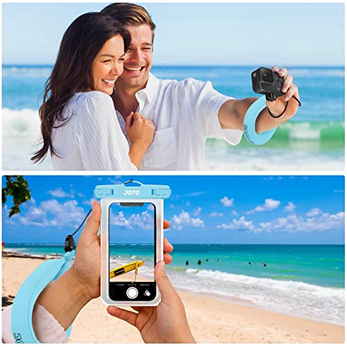 JOTO 1 Universal Waterproof Pouch + 1 Floating Wrist Strap for Camera iPhone 14 Plus 14 Pro Max iPhone 13 Pro Max Mini 12 11 Pro Max Xs Max XR X 8 7 6S Plus SE Galaxy S20 Ultra S10 up to 7" –Blue