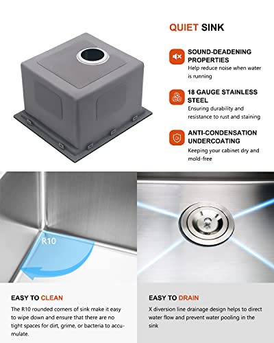 Homtone 22x18 Inch Workstation Kitchen Sink Undermount, Stainless Steel 10" Deep Single Bowl Sink, Workstation Sink with Accessories