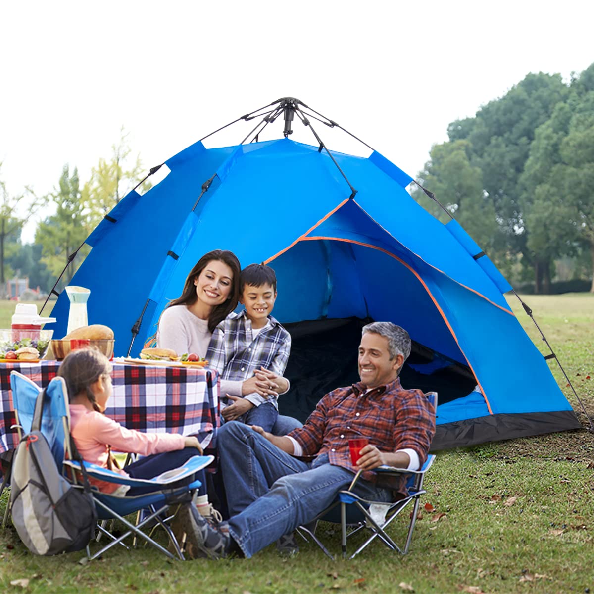 DIMAR GARDEN Pop Up Camping Tent 4 Person Instant Automatic Tent,Outdoor Quick Setup Tent,Blue