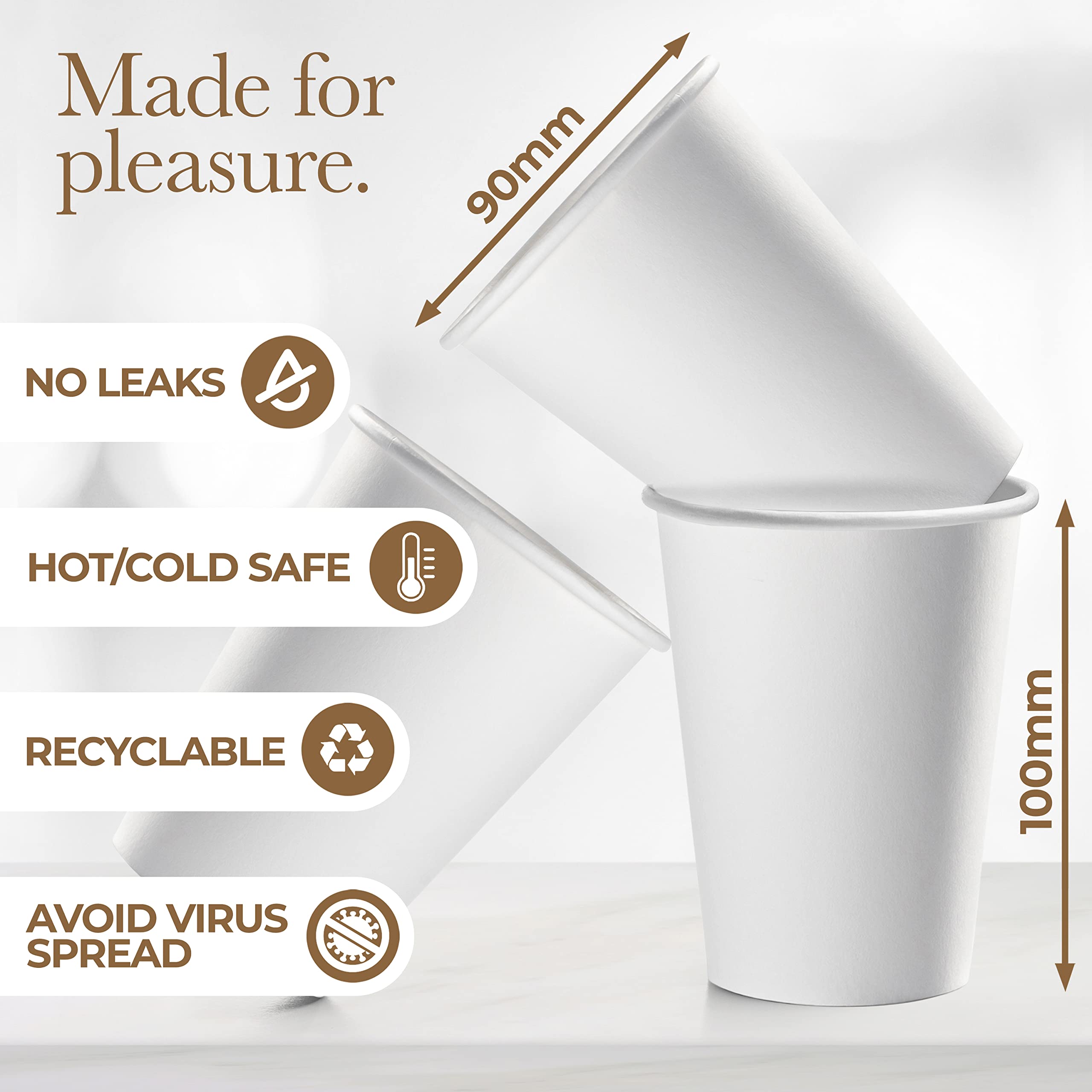 Disposable Paper Coffee Cups - 10 Oz (100 Pack) - Paper Cups, Hot Cups, Hot Beverage Cups for Tea, Hot Chocolate, Water for Hot and Cold Drinks - Eco Friendly