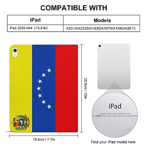Venezuelan Flag Fashion Case for IPAD 2020 AIR 4 (10.9in), Pen Slot Protective Cover for IPAD 2020 AIR 4 (10.9in), Convenient Magnetic Stand