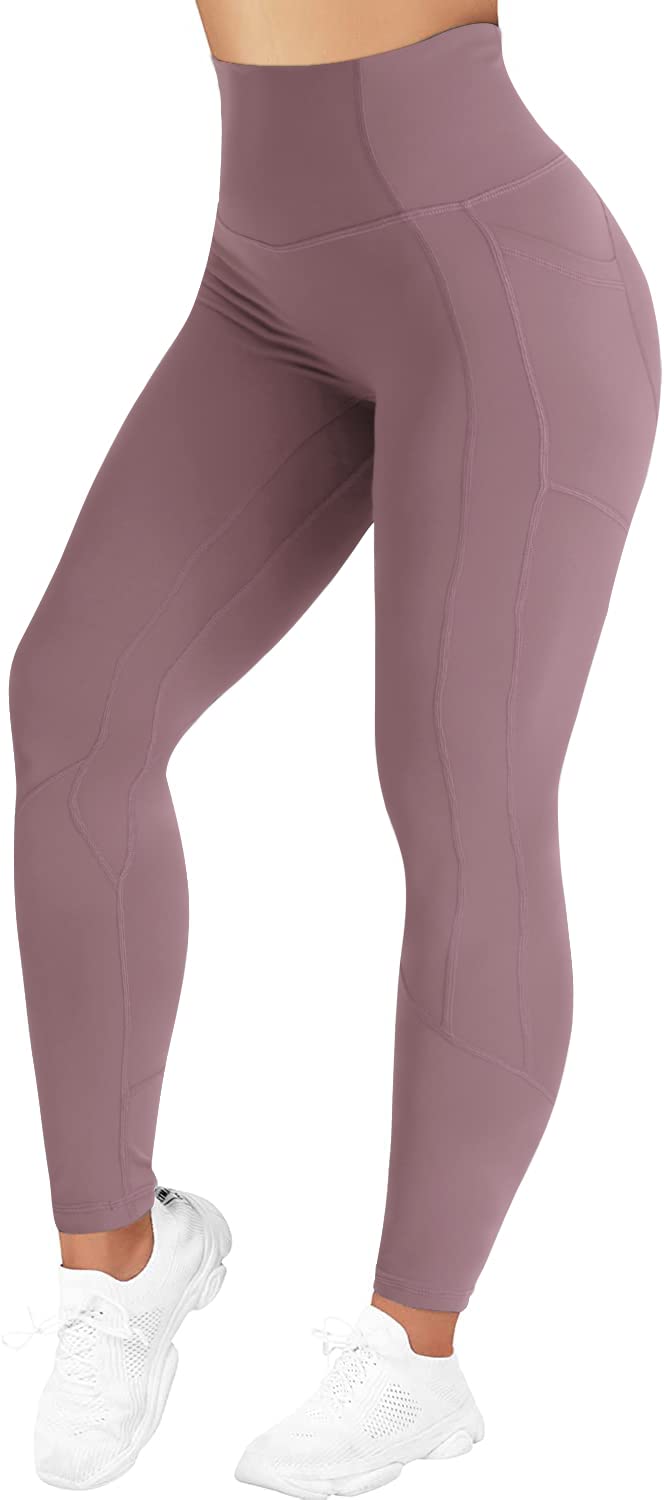 coastal rose Women's High Waisted Yoga Pants Tummy Control Workout Leggings with Pocket Compression Running Tights XL Light Grey Blue