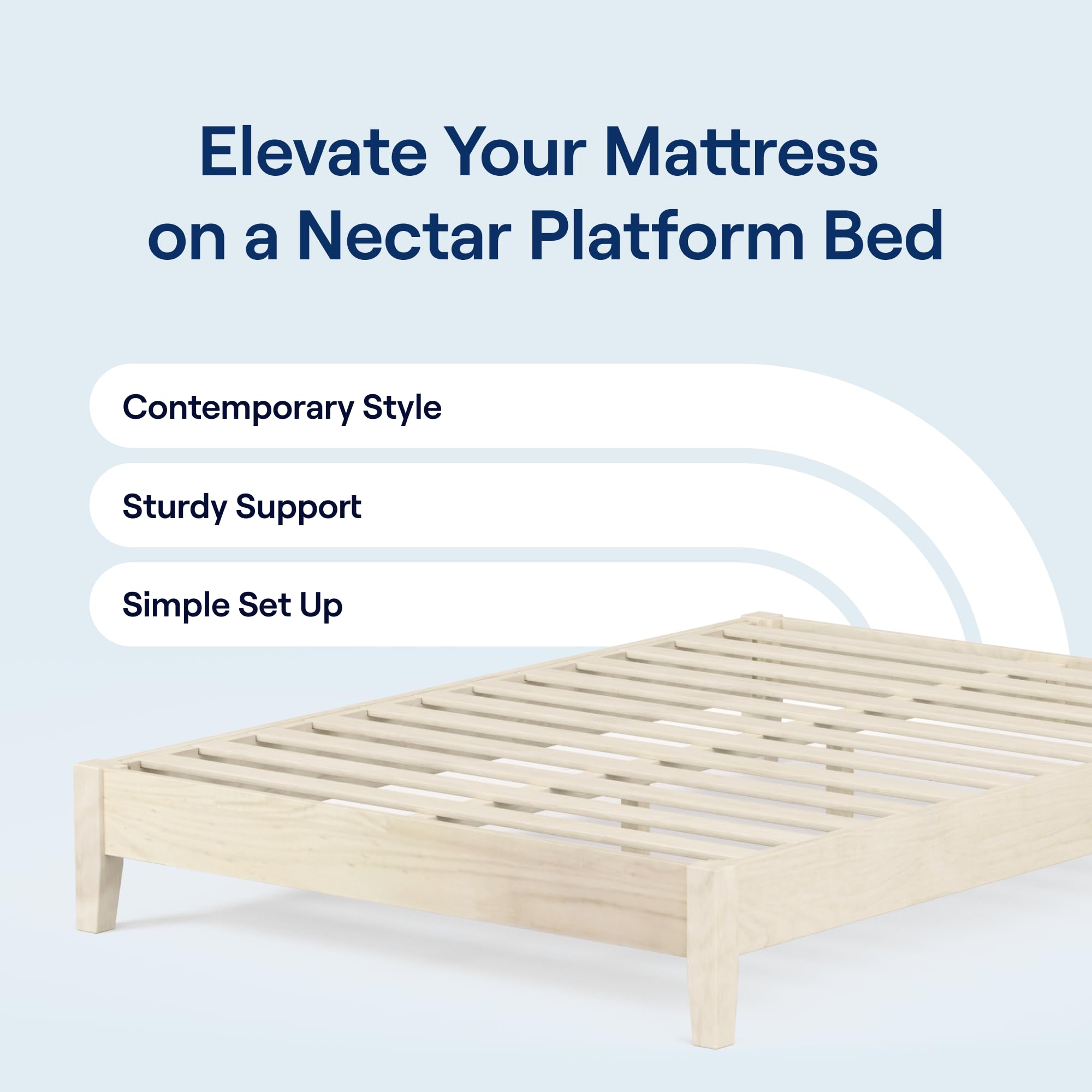 Nectar Premier Wood Platform King Bed Frame - Natural - 12β Height - Contemporary and Durable - Sturdy Wooden Slats for Support - Easy Assembly - Holds Up to 800 Pounds
