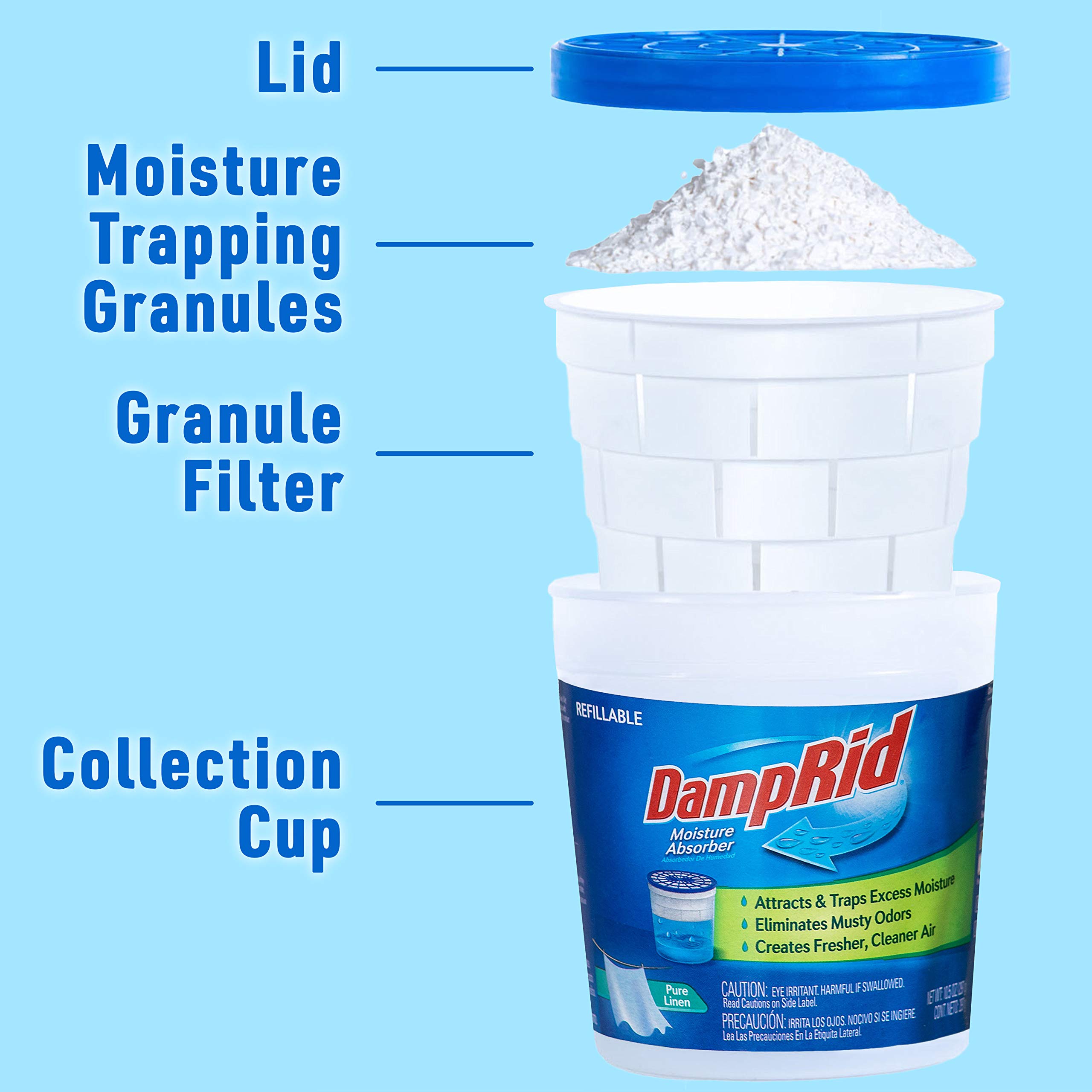 DampRid Pure Linen Refillable Moisture Absorber - 10.5oz cup – Traps Moisture for Fresher, Cleaner Air