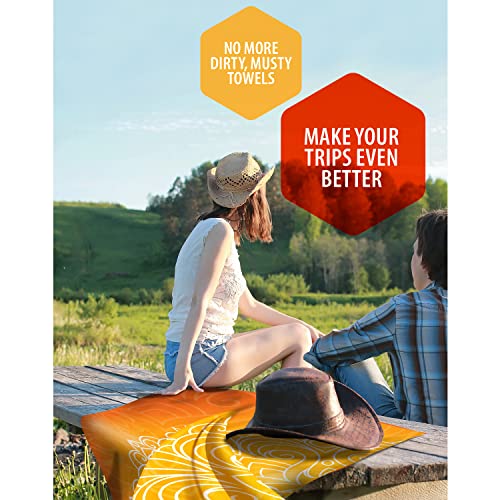 VENTURE 4TH Microfiber Beach Towel: Quick-Dry, Compact, Sand-Free, Absorbent, Sandproof and Lightweight - Perfect for Camping, Beach, and Roadtrips (Orange Mandala Design | 35x78 inches)