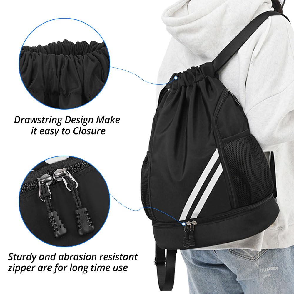 Drawstring Backpack Sports Gym Bag with Shoes Compartment, Waterproof Draw String Back Bag for Men Women (Orange)