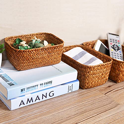 PATKAW Closet Organizers Seagrass Storage Baskets Water Hyacinth Storage Baskets Straw Seaweed Basket Handwoven Rattan Storage Basket Clothes Items Rectangular L Rattan Basket