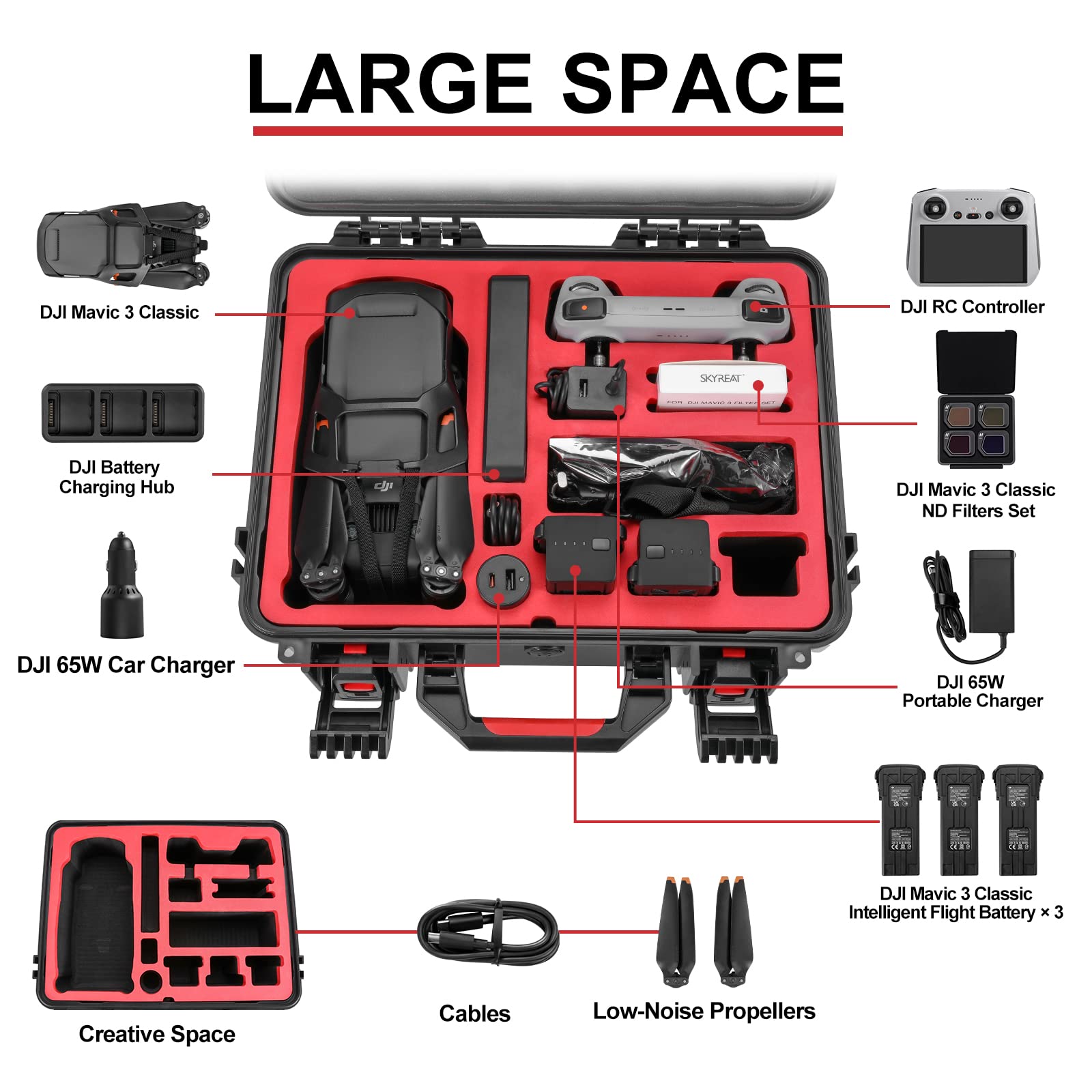 GardTok Mavic 3 Classic Hard Case, Professional Waterproof Hard Shell, Carrying Case ABS Storage Bag, Shockproof With Foam For DJI Mavic 3 Classic With DJI RC Controller Accessories