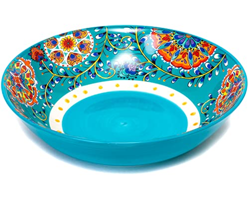 MICROWAVE SAFE Holiday Christmas DInner Ceramic Large Serving Bowl Pasta Bowl Fruit Bowl Salad Bowl Party Holiday Bohemian Talavera Spanish Influenced Design (Turquoise)
