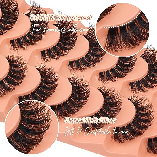 Eyelashes Natural Look Clear Band Lashes D Curl Cat Eye False Lashes Volume Fake Eyelashes 7 Pairs Wispy Fluffy Faux Mink Lashes by Mavphnee