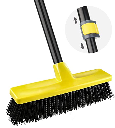Push Broom Outdoor Indoor Broom 12" Wide,59" Long Handle with Stiff Bristles for Cleaning Scrubbing Deck Driveway Yard Patio Wood Stone Tile Floor