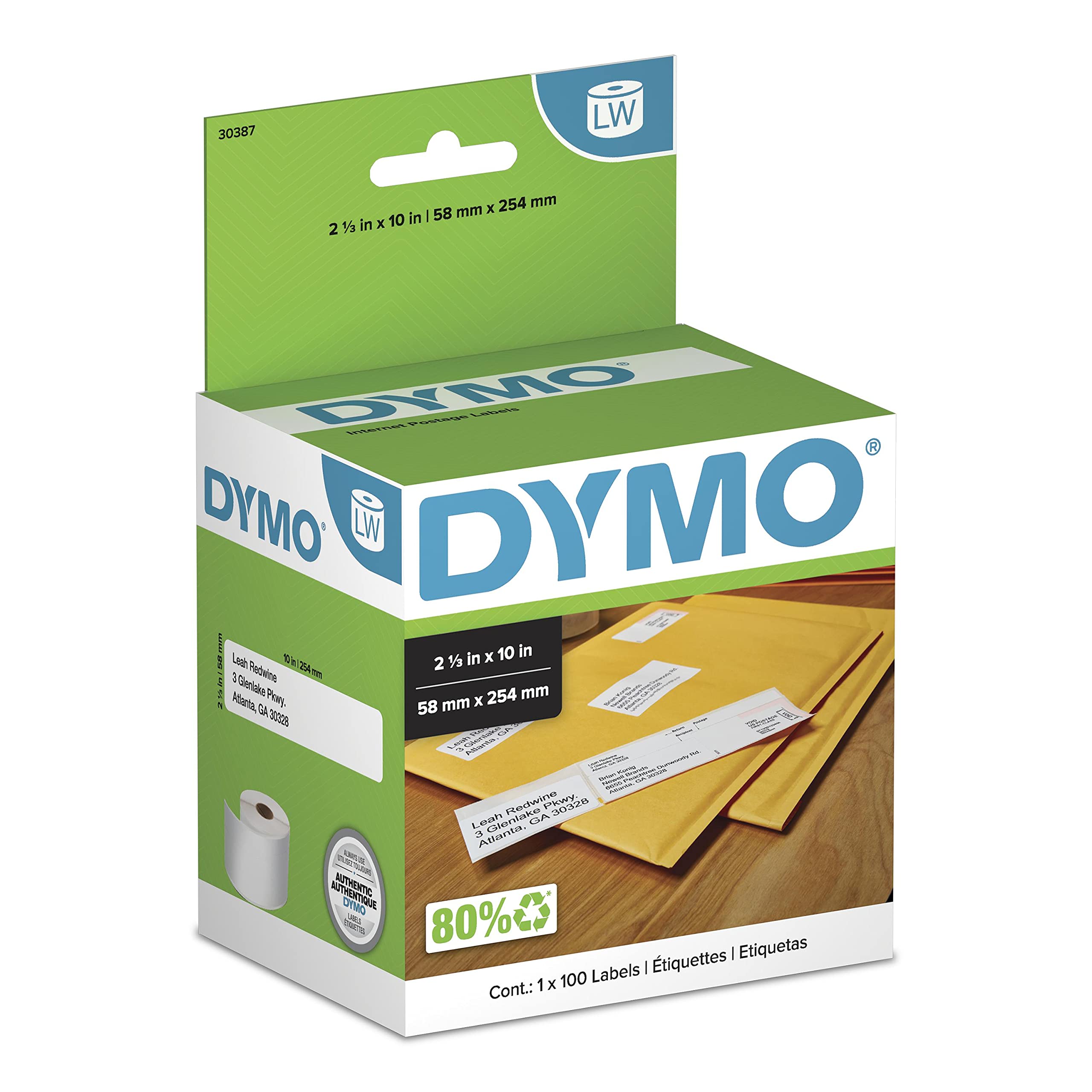 DYMO Authentic LabelWriter Standard Shipping Labels for LabelWriter Label Printers, White, 2-1/8'' x 4'' (30323), 6 Rolls of 220
