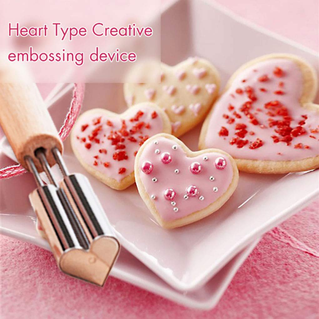 Goeielewe 3-Pack Vegetable and Fruit Cutter Shapes Set, Mini Pie, Stainless Steel Cookie Stamps Mold with Wood Handle, Cookie Cutter Decorative Food for Baking Crafts - Flower, Heart, Star