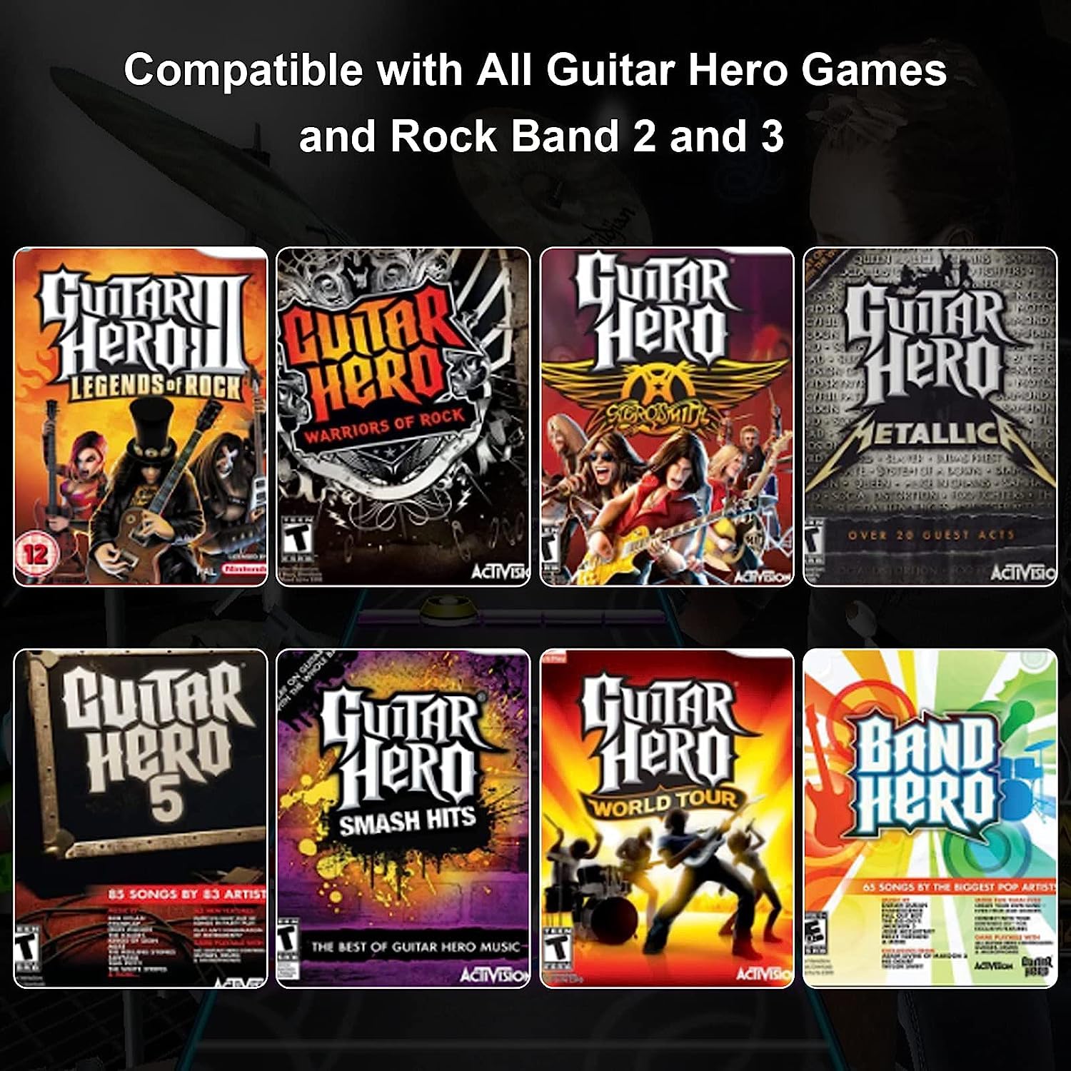 DOYO Wii Guitar Hero, Wireless Guitar Hero Controller for Guitar Hero Wii and Rock Band 2 Wii U Games (Excluding Rock Band 1) with Strap, Color Black