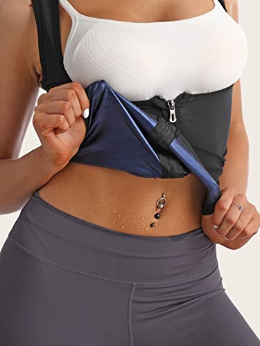 Verdusa Women's Waist Trimmer Sweat Vest Waist Trainer Cincher Underbust Body Shaper Blue Black XL