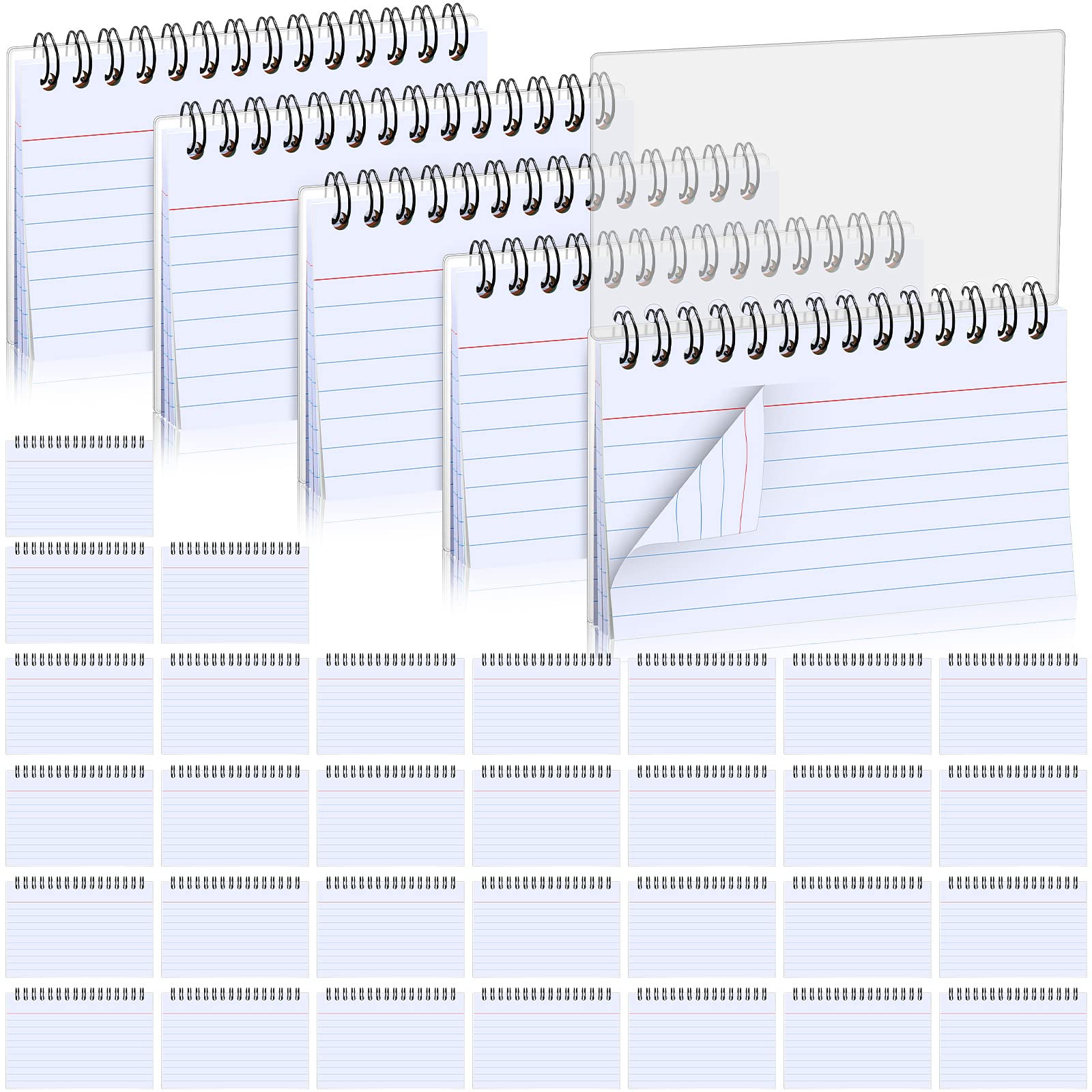 Ctosree 3600 Pages Index Cards 36 Pads Spiral Bound Ruled Index Cards Lined Flash Cards with Ring Learning Card Note Cards with PP Cover for Home School Office Learning Memory(Multicolor, 5 x 3 Inch)