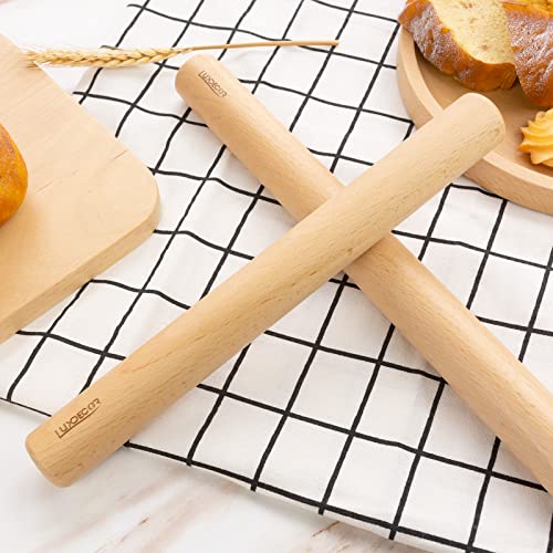 Luxdecor Wooden Rolling Pin for Baking Dowel Small Pizza Dough Roller Mini Kids 13 Inch by 1.24 Inch Non Stick Beech Wood Natural
