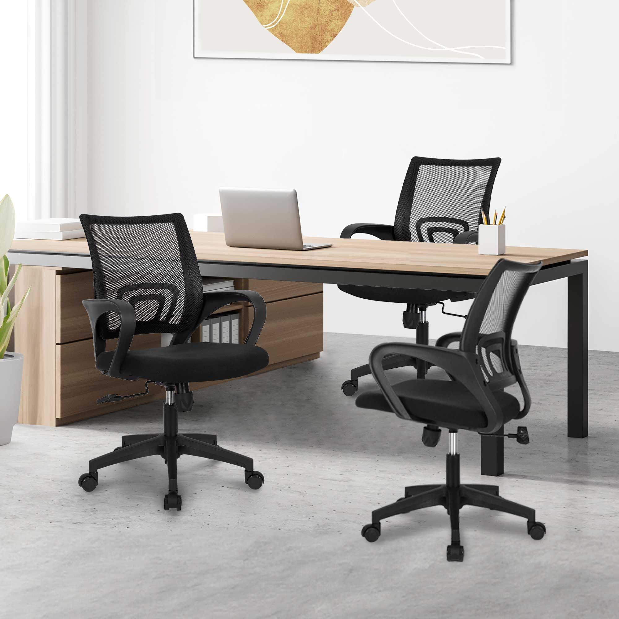 NEO CHAIR Computer Desk Chair Gaming - Ergonomic Mid Back Cushion Lumbar Support with Wheels Comfortable Mesh Racing Seat Adjustable Swivel Rolling Home Executive (2 pk - Black)