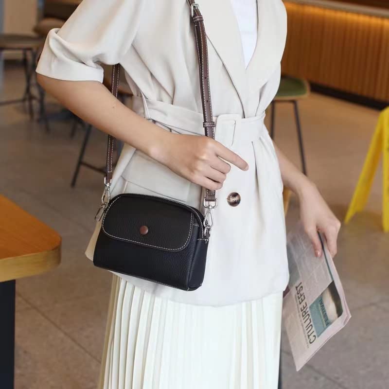 FUKUTAI Genuine Leather Crossbody Bag for Women - Shoulder Cross Body Handbags Purses Lightweight & Soft (Black)
