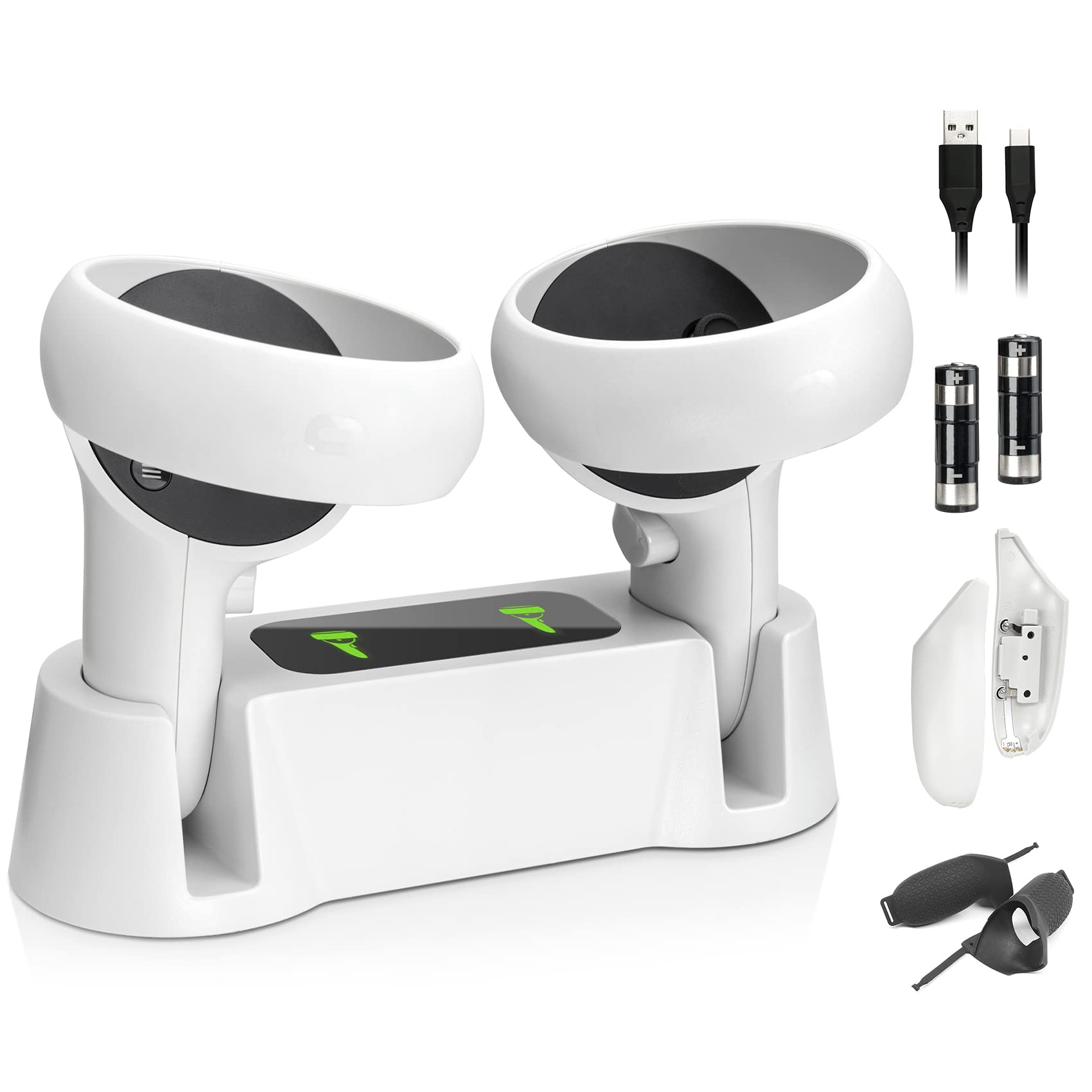 Gorliskl Charging Dock for Oculus Quest 2 Touch Controllers,VR Accessories Charging Station for Quest 2 Controllers,Handle Display Holder Mount Station with 2 Rechargeable Batteries and USB-C Cable